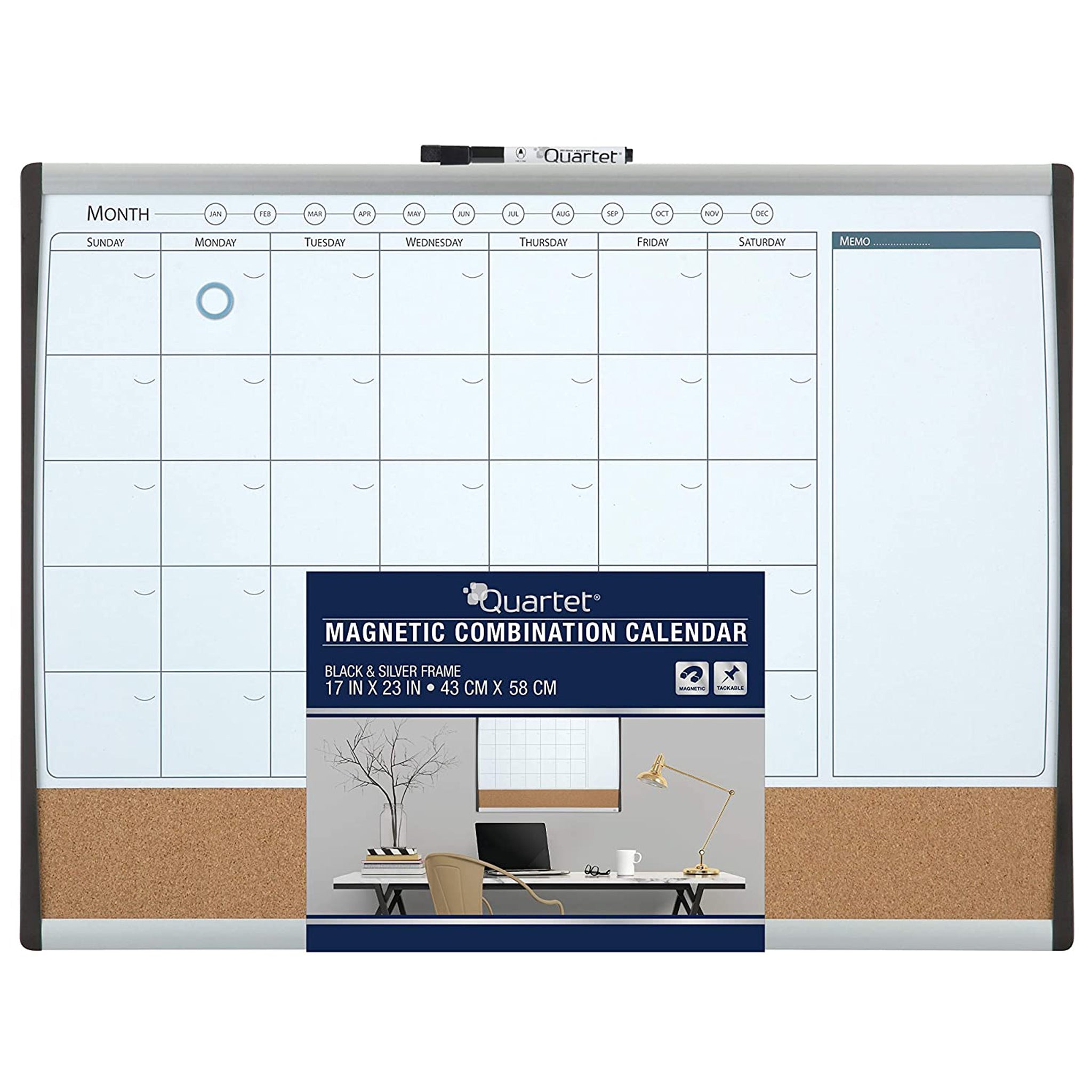 Quartet White Planner Board & Bulletin, Arc Frame, 23x17