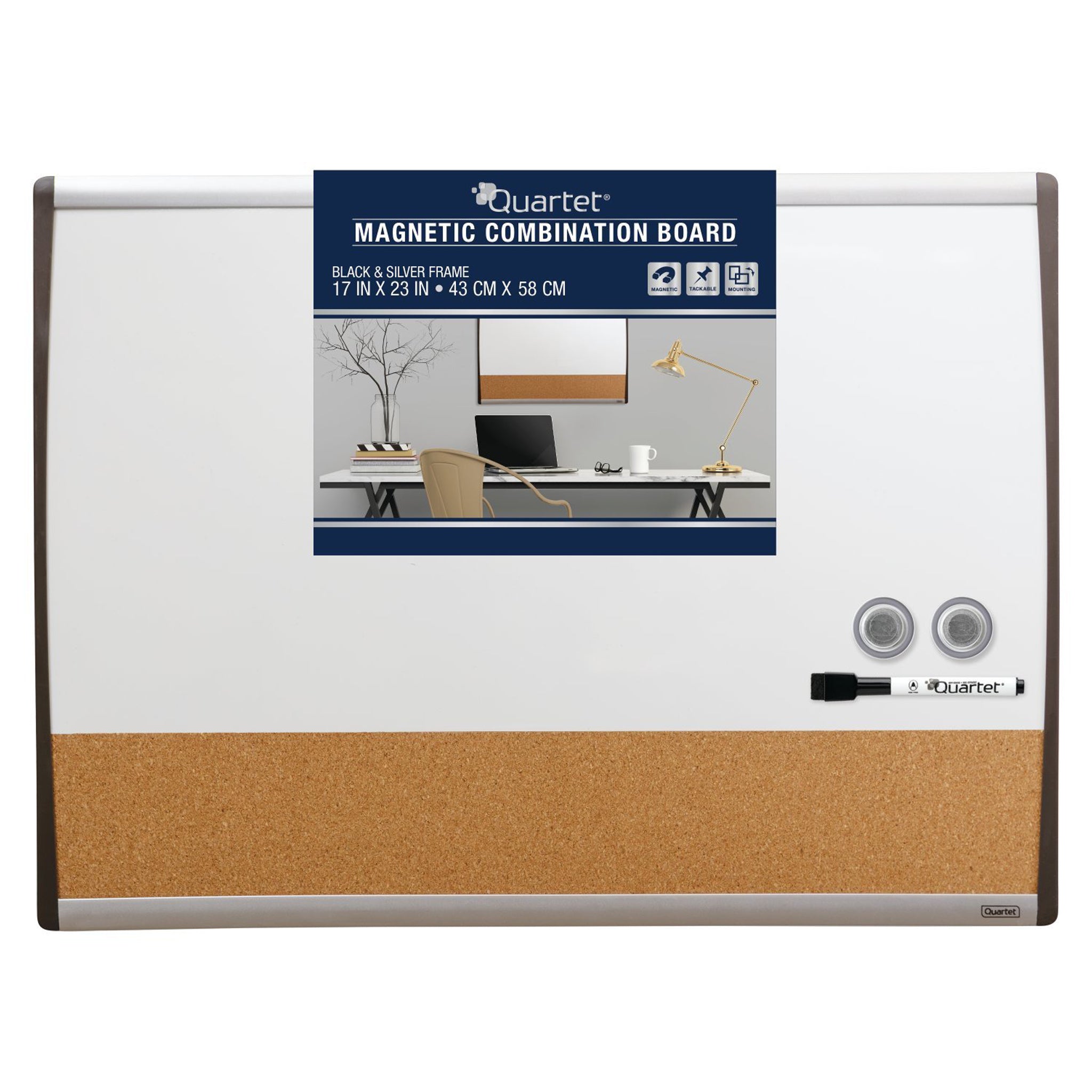 Quartet Combination White Board & Bulletin Board, Arc Frame, 23x17